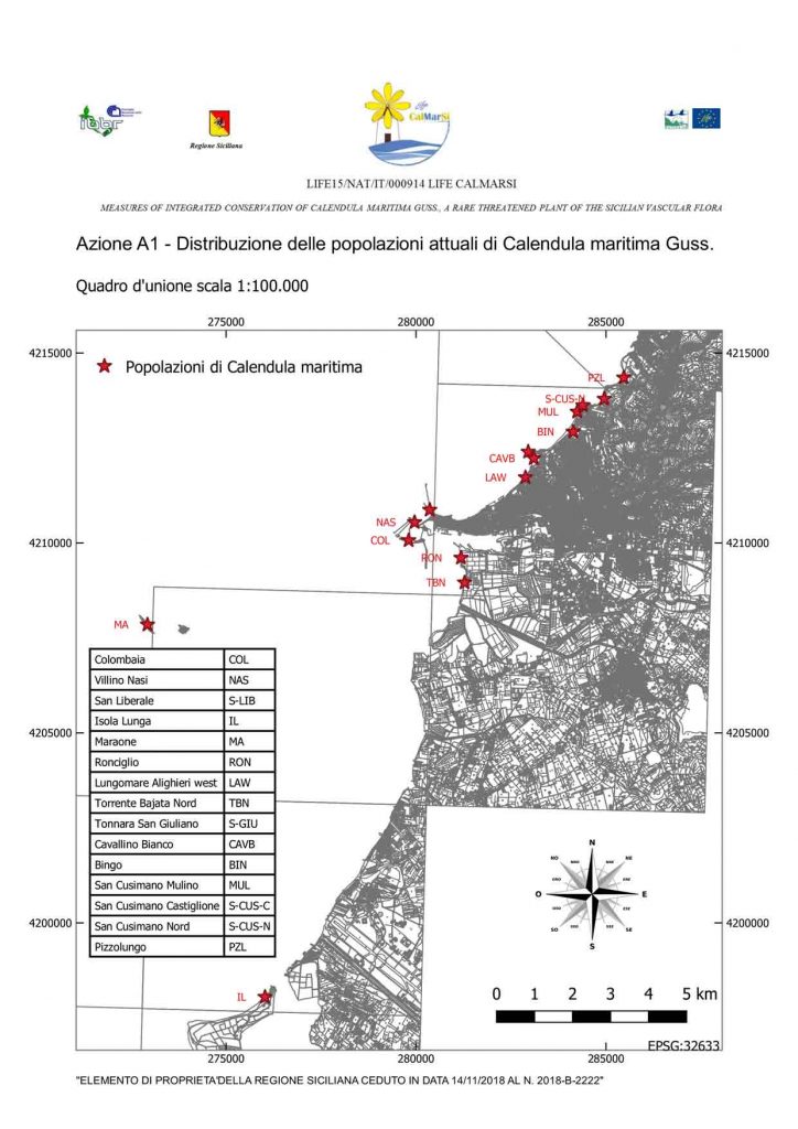 Mapping of the populations of Calendula maritima - lifecalmarsi