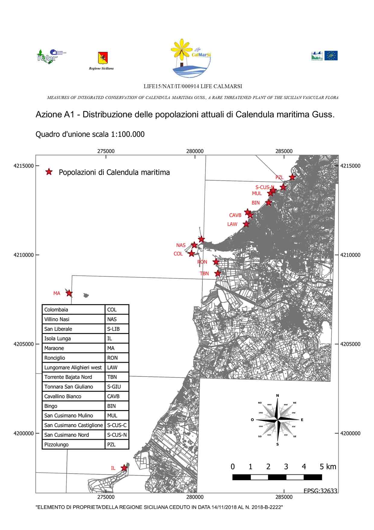 Mapping of the populations of Calendula maritima - lifecalmarsi